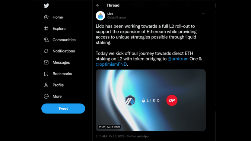 Ethereum liquidity staking protocol Lido links to L2 networks Arbitrum ...